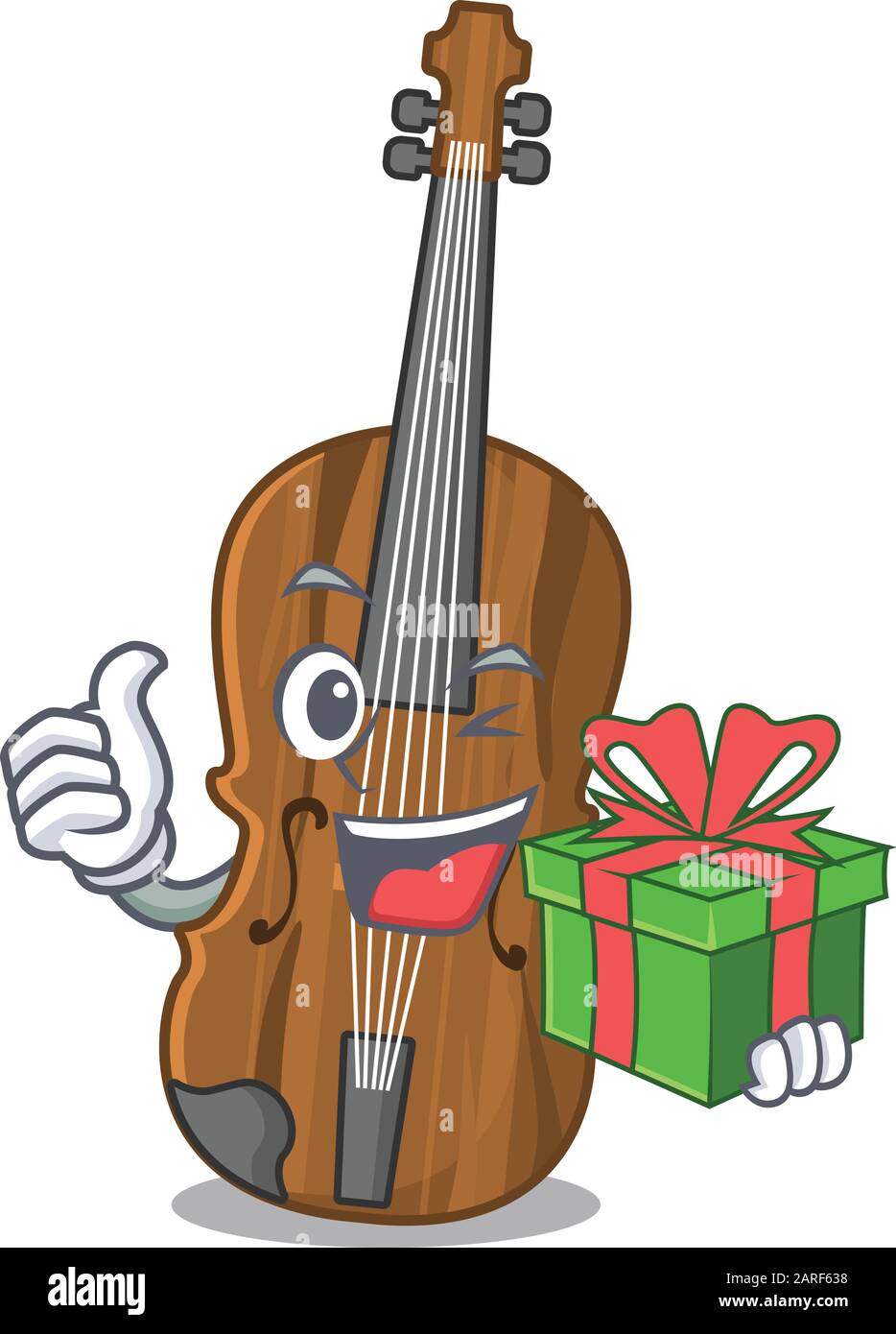 Smiley violin character with gift the box Stock Vector Image & Art - Alamy