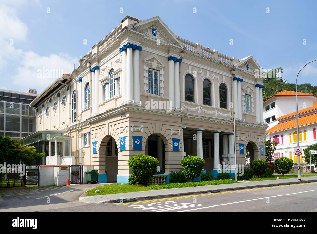 Singapore. January 2020. An external view of Freemasons' Hall, the ...