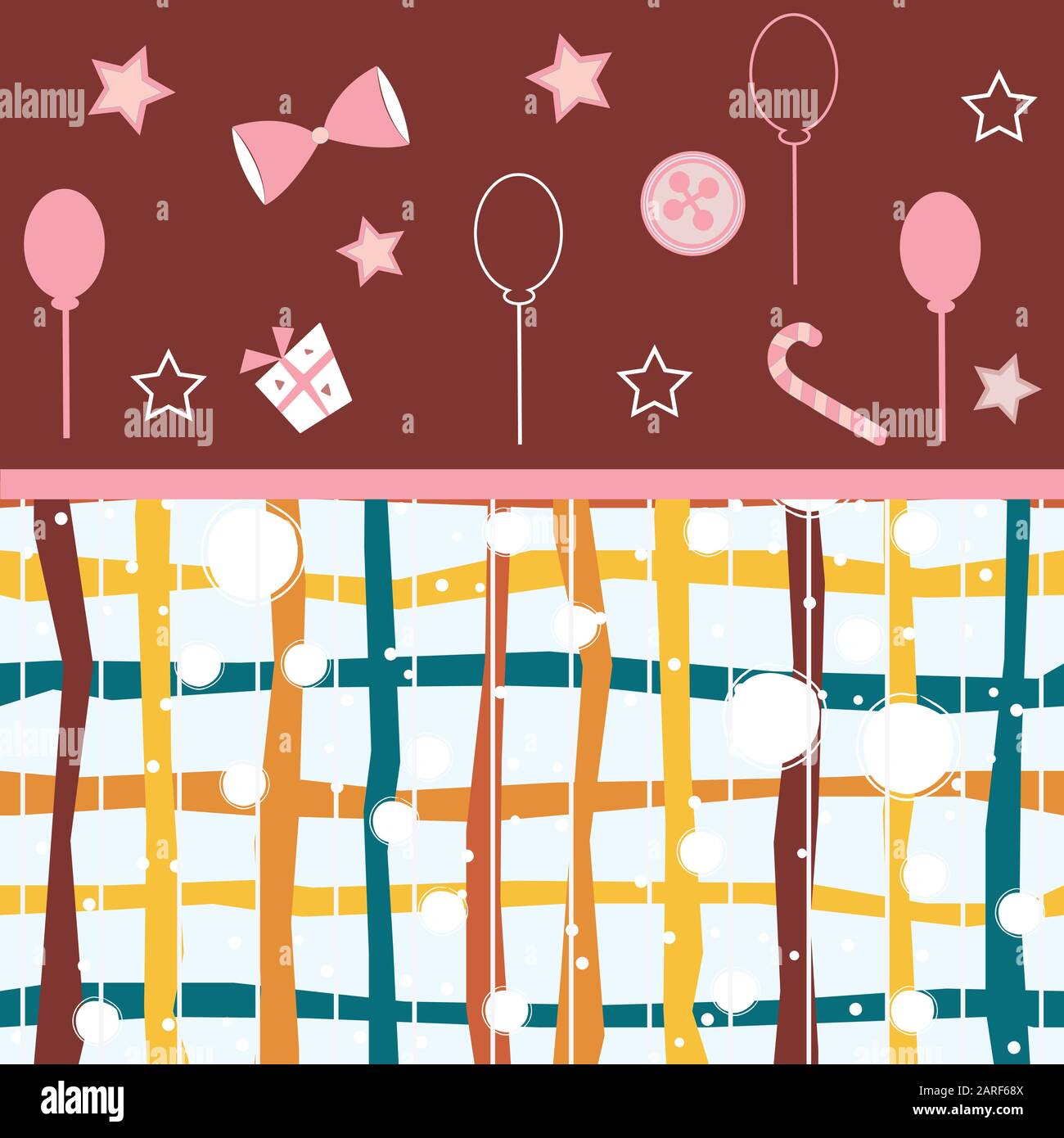 Cute Girlish Frame in pink with festive balloons, bow, gift, candy and ...