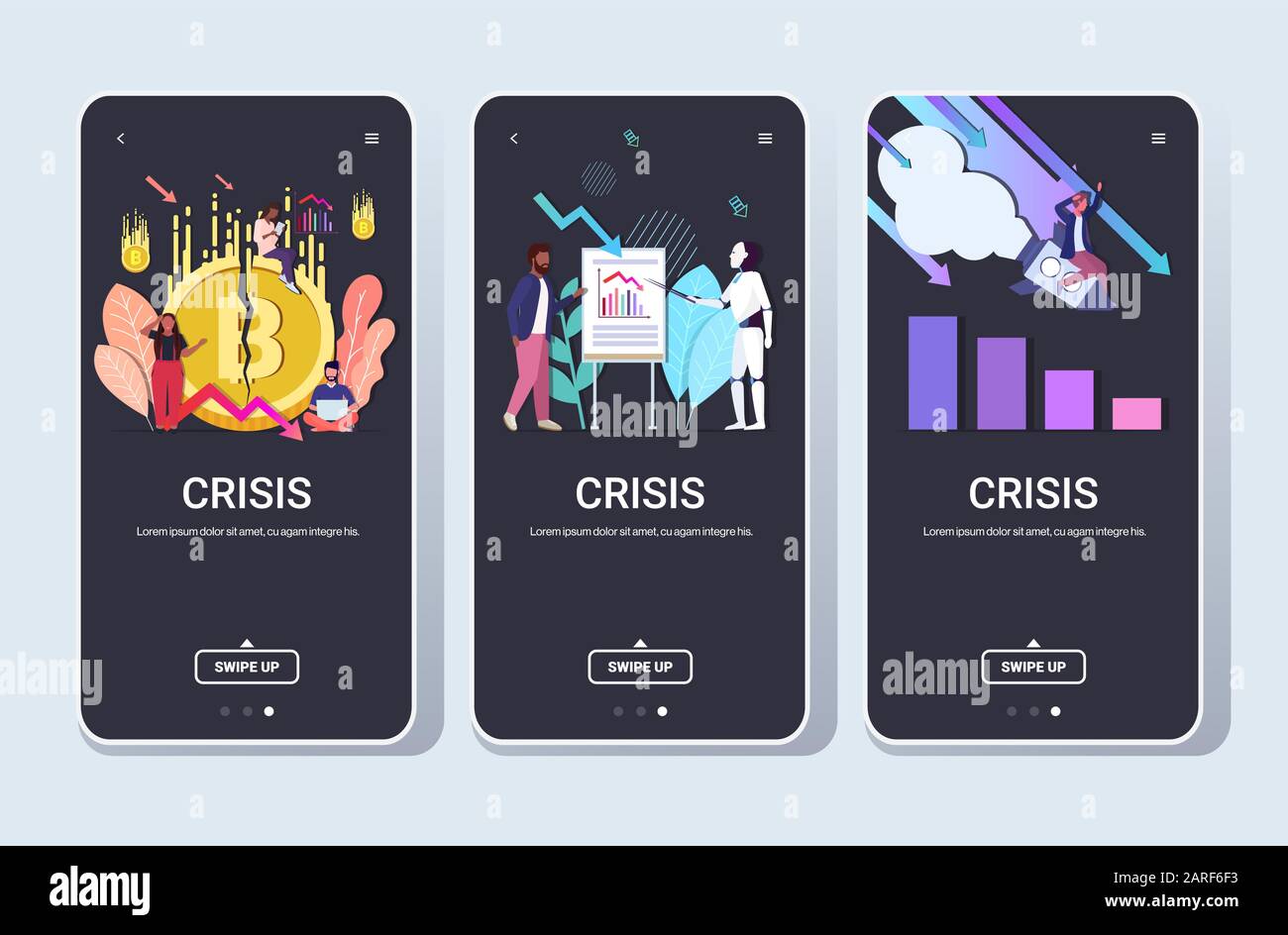 set businesspeople frustrated about financial crisis collapse of crypto ...