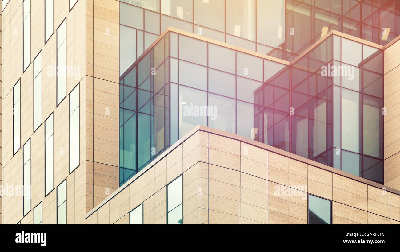 Architectural abstract. Modern building exterior with hazy coloured ...