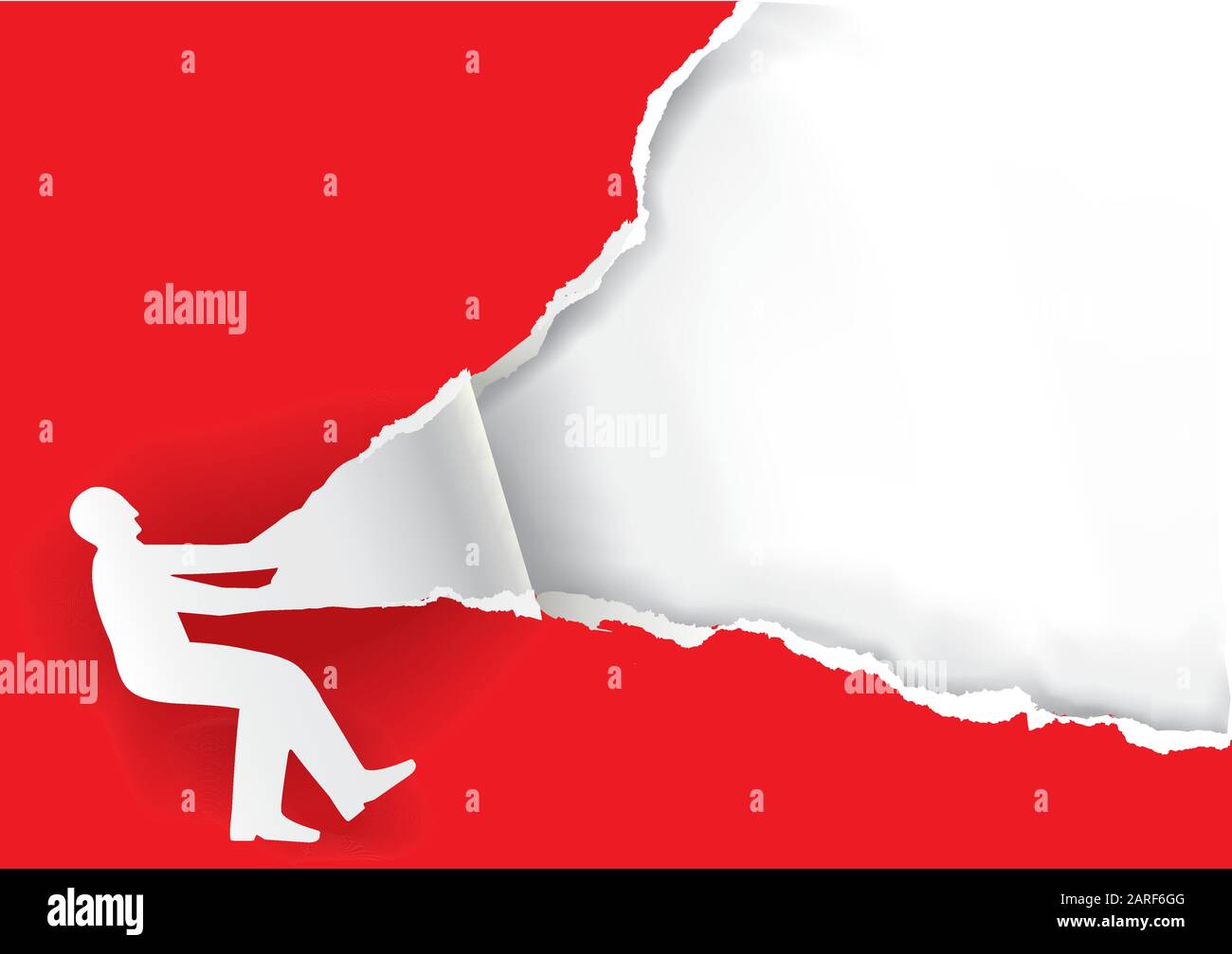 Man ripping red paper background. Paper silhouette of man ripping red ...
