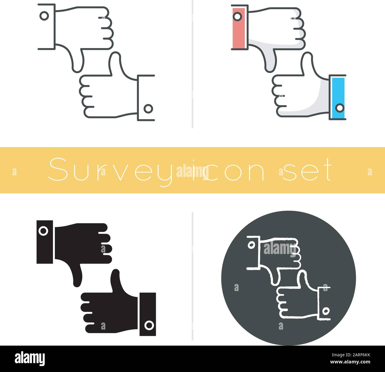 Like and dislike icon. Feedback option. Info evaluation. Hand up and ...