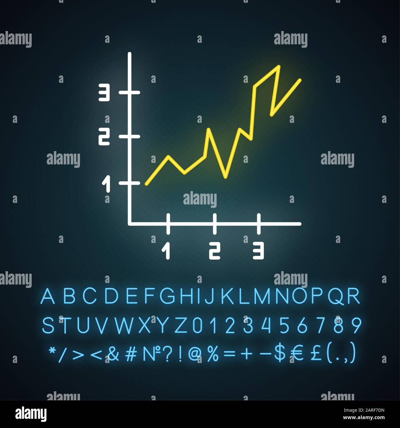 Area chart neon light icon. Rising graph with indexes. Increasing ...