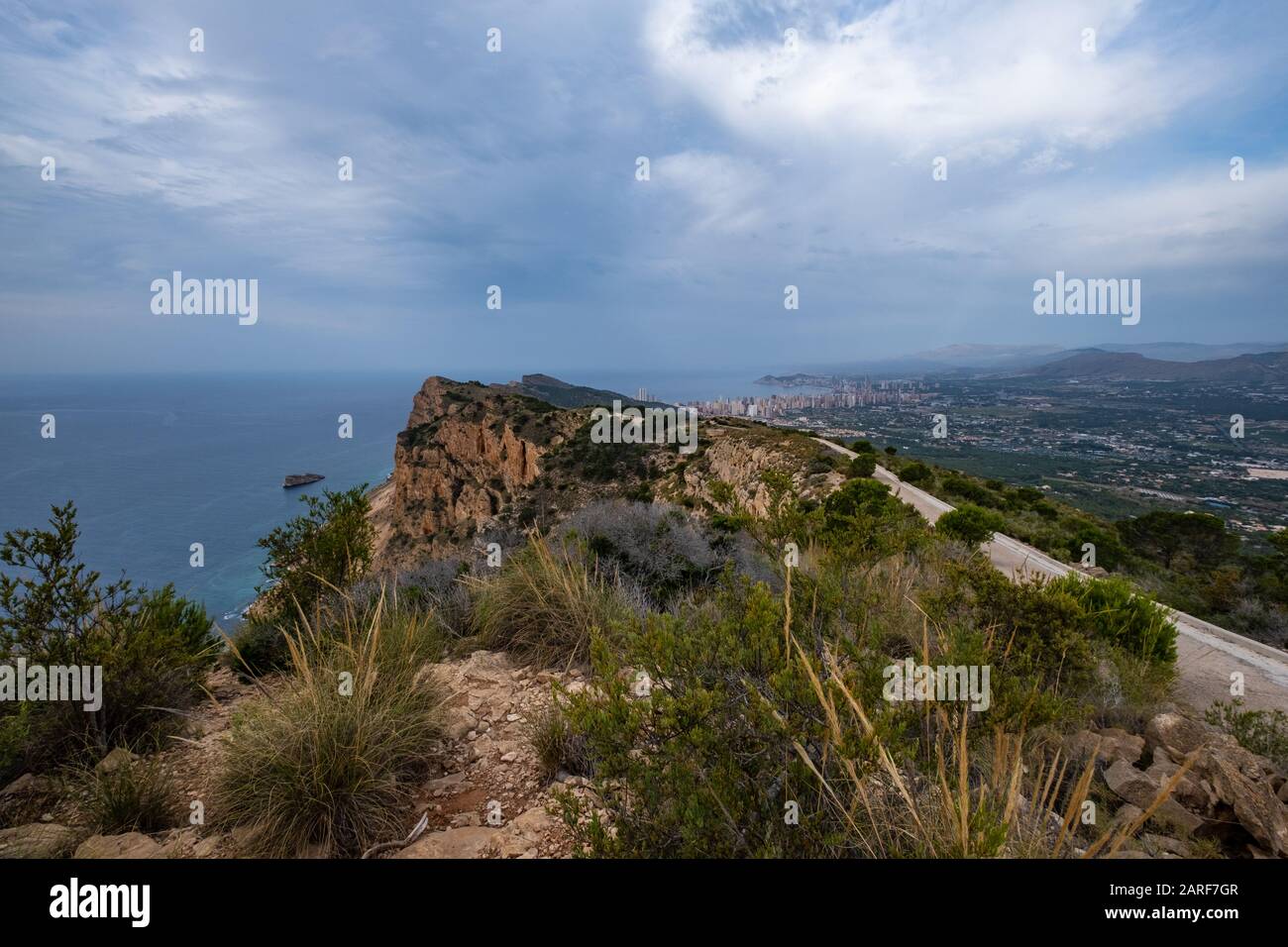 Benidorm skyline as seen from Sierra helada mountain top Stock Photo ...
