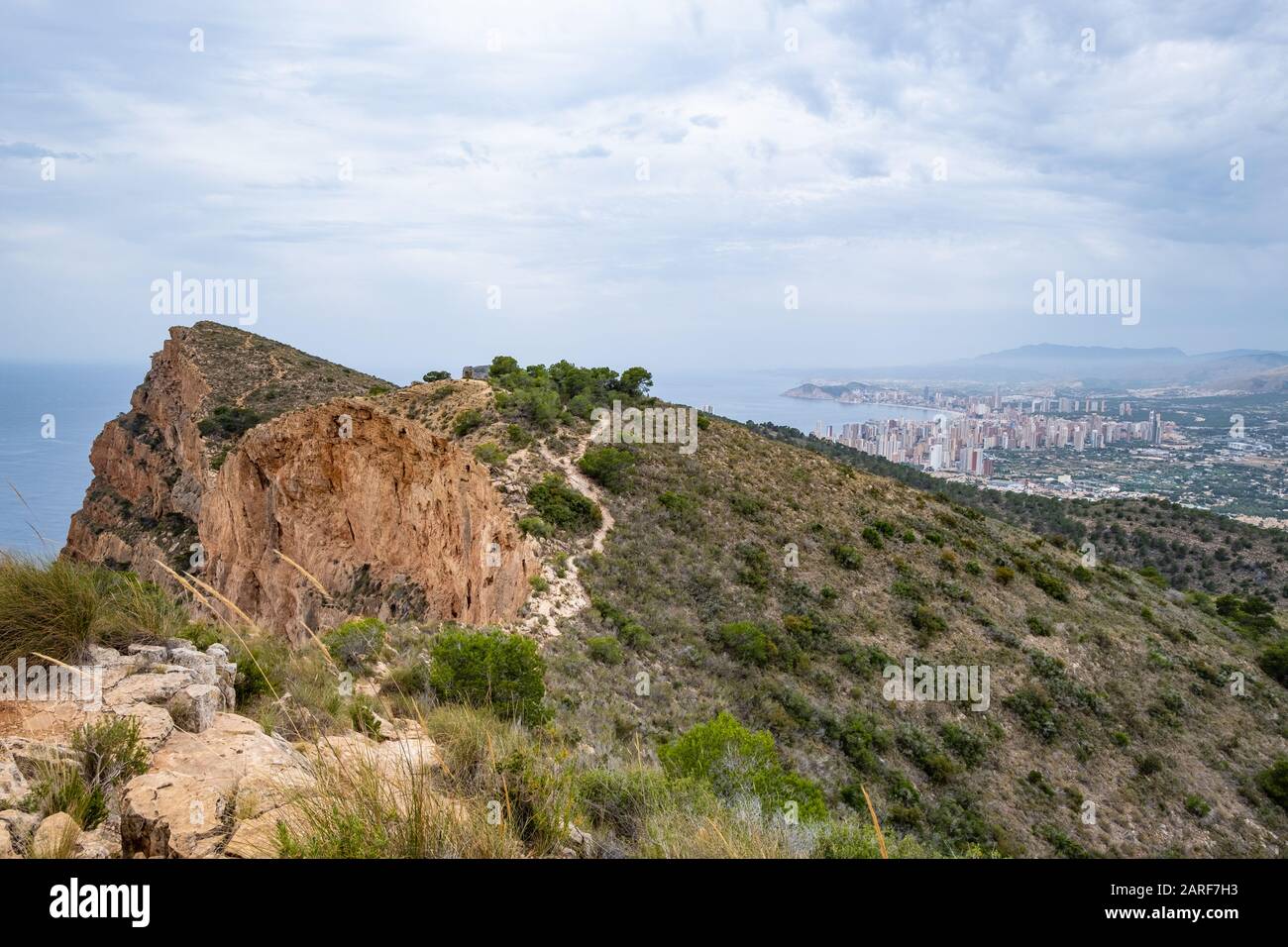 Benidorm skyline as seen from Sierra helada mountain top Stock Photo ...