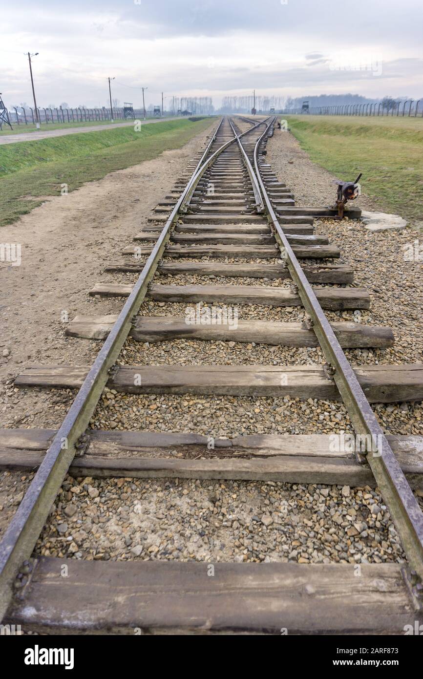 Train tracks auschwitz ii concentration camp hi-res stock photography ...