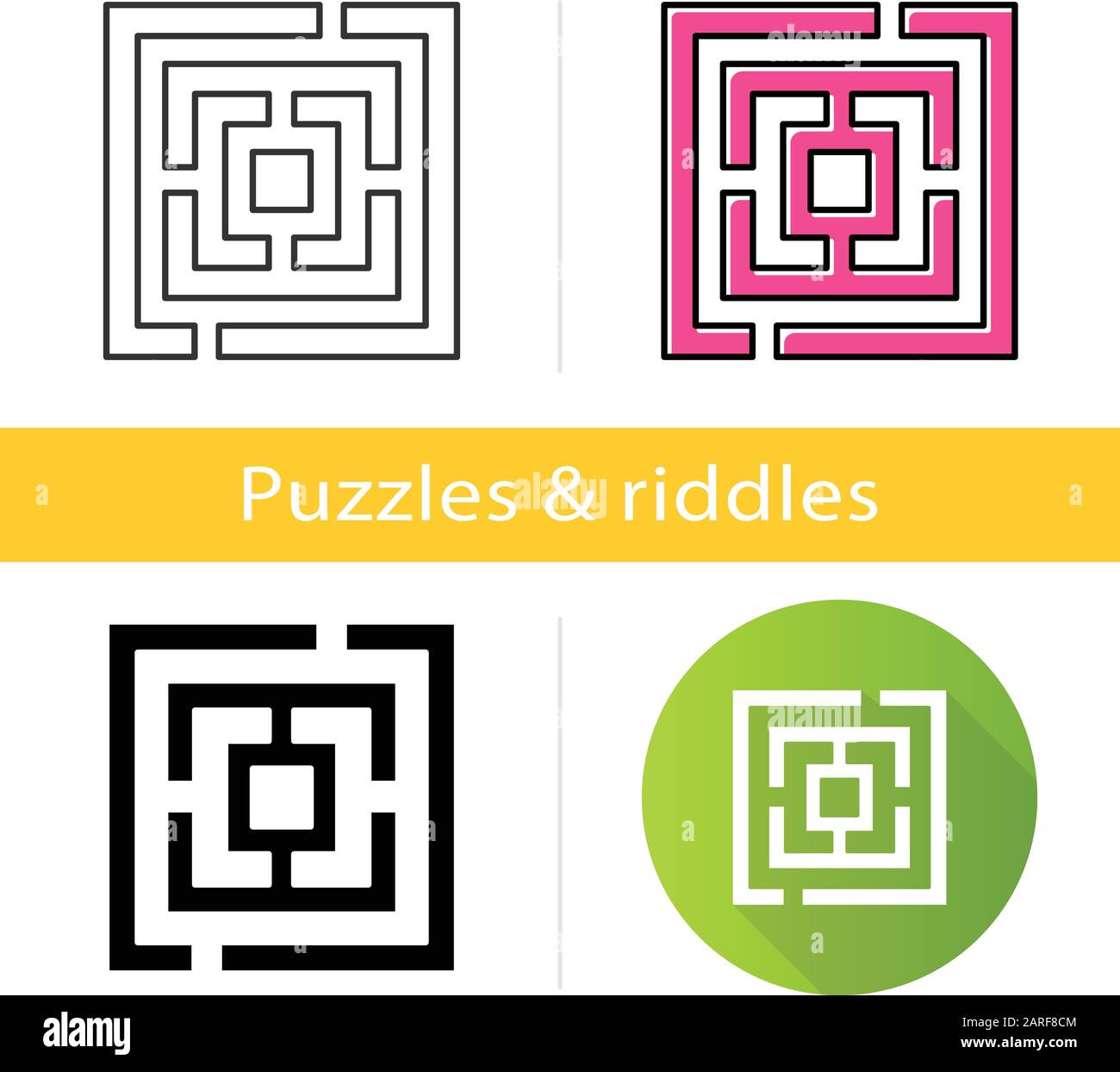 Maze puzzle icon. Labyrinth. Route, pathway finding. Mental exercise ... Maze puzzle icon. Labyrinth. Route, pathway finding. Mental exercise ...