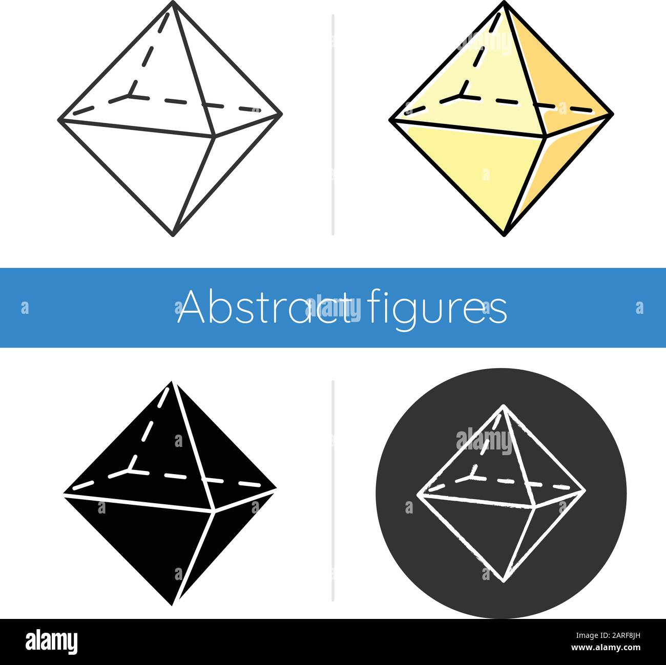 Octahedron icon. Double pyramid. Geometric dimensional figure. Square ...