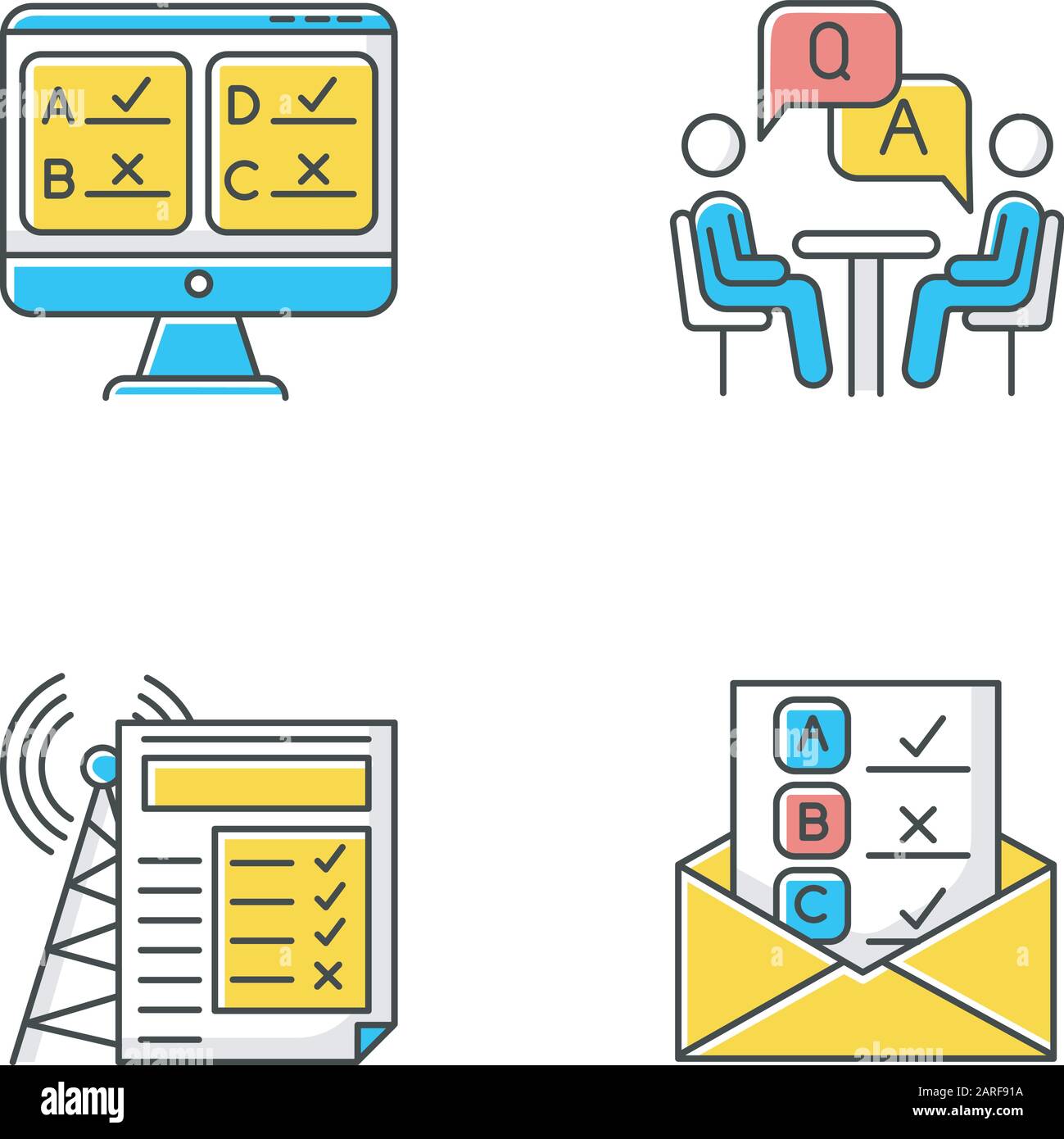 Survey methods color icons set. Online, email, internet connection poll ... Survey methods color icons set. Online, email, internet connection poll ...