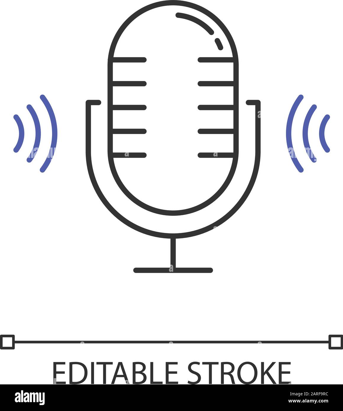 Voice search command linear icon. Sound request. Microphone and ...