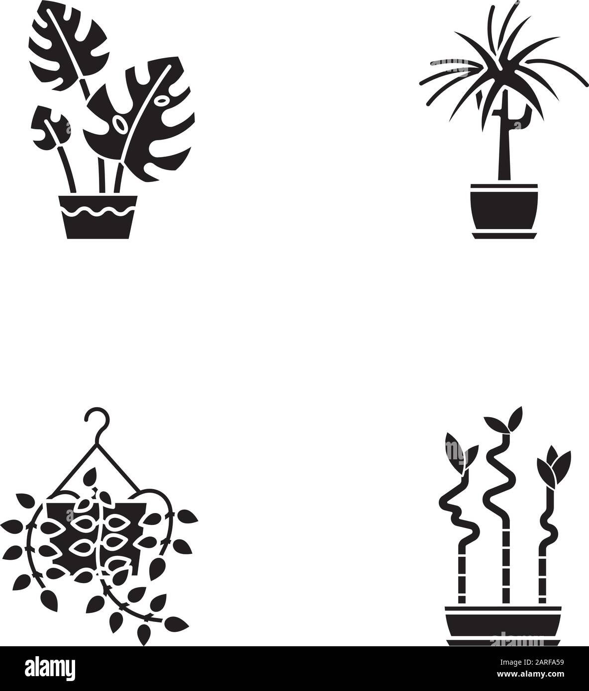Domesticated plants black glyph icons set on white space. Houseplants ...
