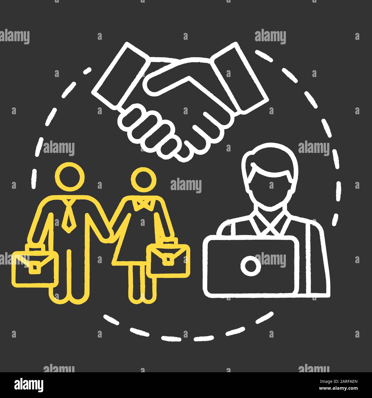 Employment assistance chalk RGB color concept icon. Hiring for job ...