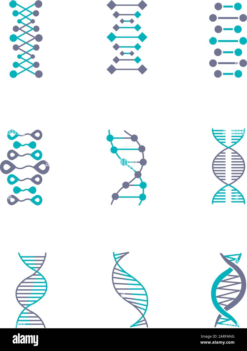DNA double helix violet and turquoise color icons set. Deoxyribonucleic ...