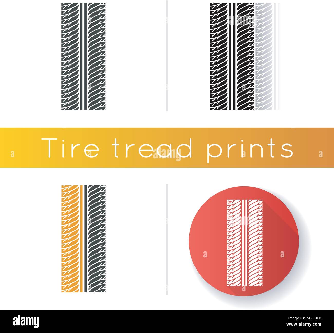 Tire print icon. Detailed automobile, motorcycle tyre marks. Symmetric ...