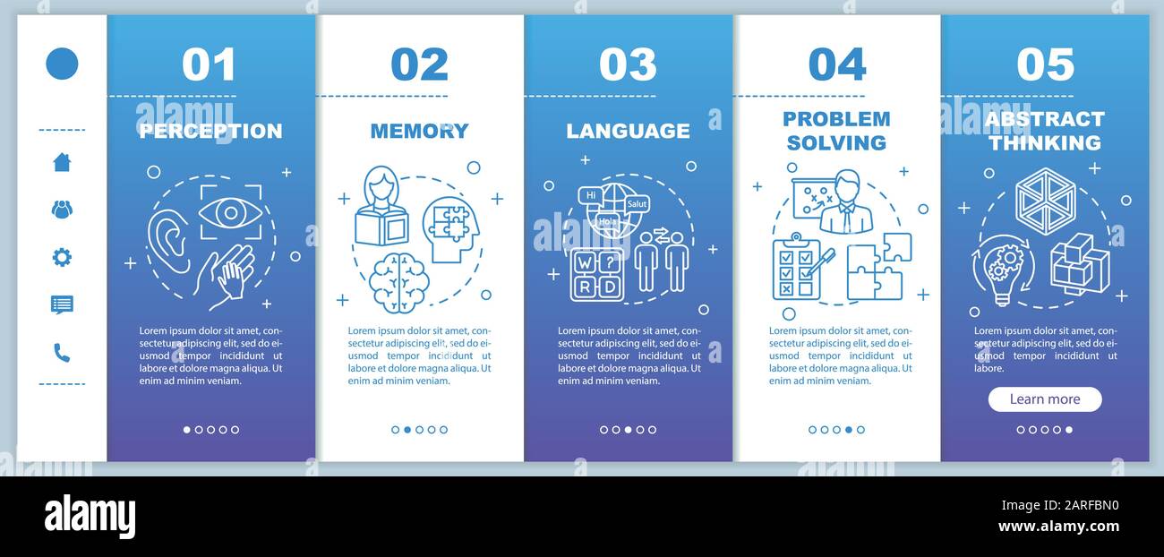 Cognitive processes onboarding vector template. Mental health. Perception and memory. Problem ...