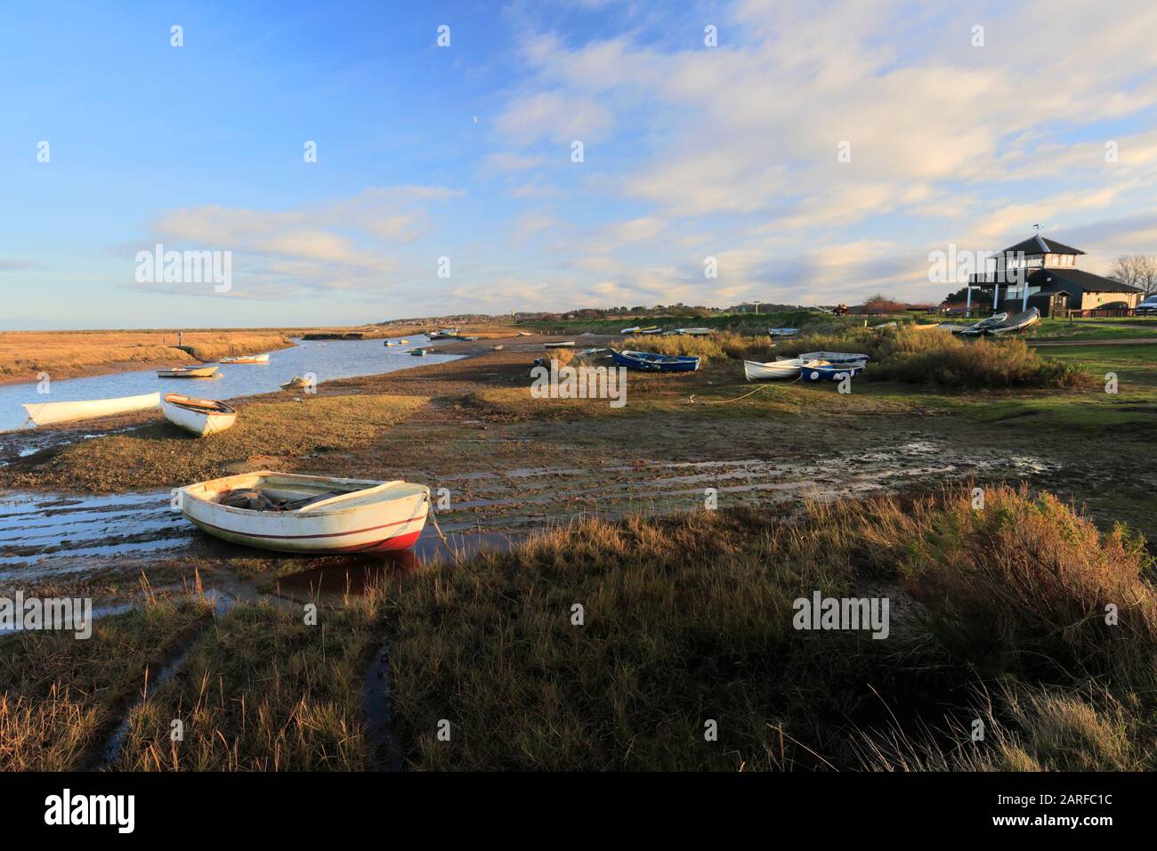 View over the Morston Salt Marshes from Morston Quay, North Norfolk ...