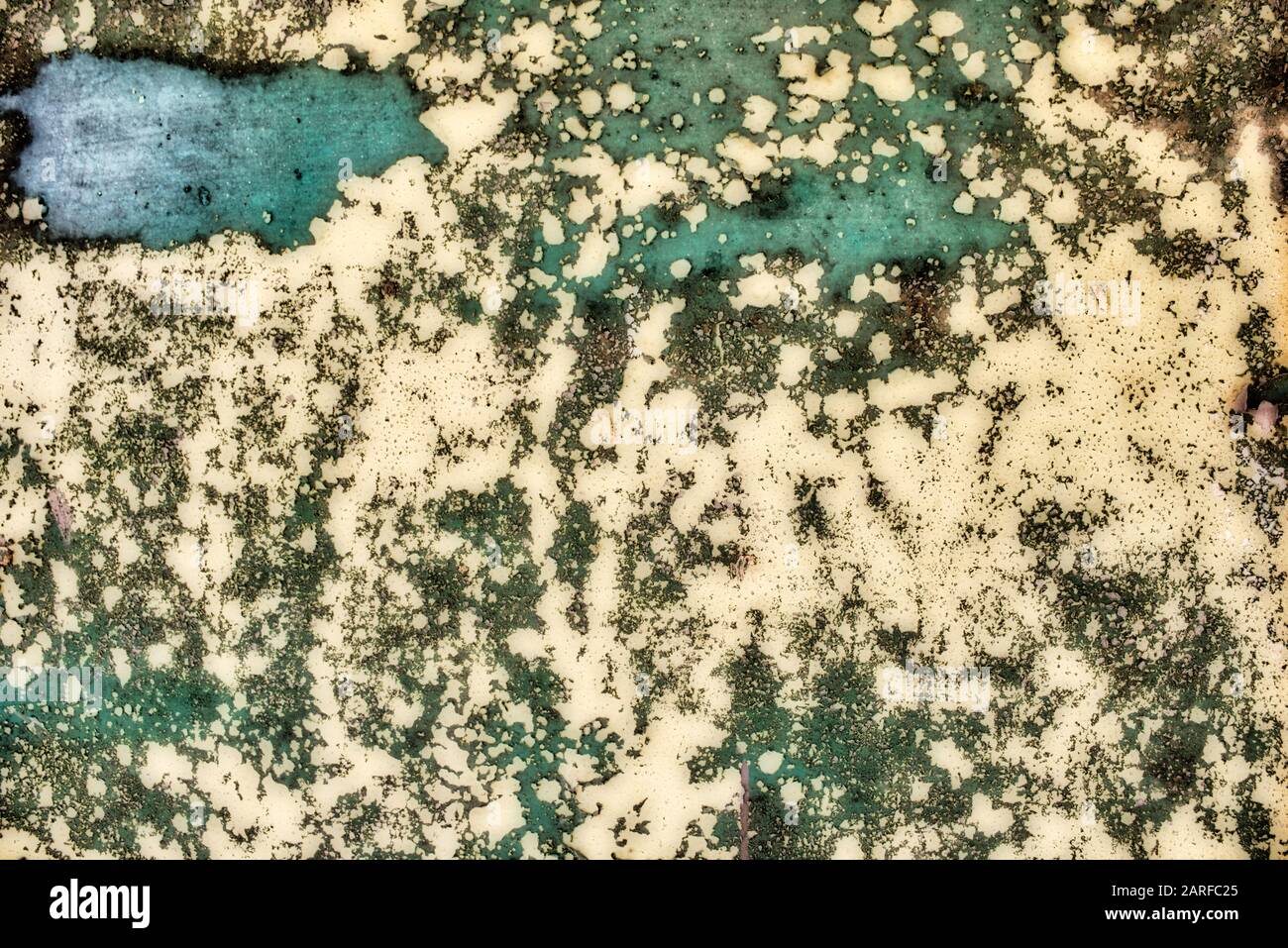 This unique photo shows a structure of rotten green and white plastic ...