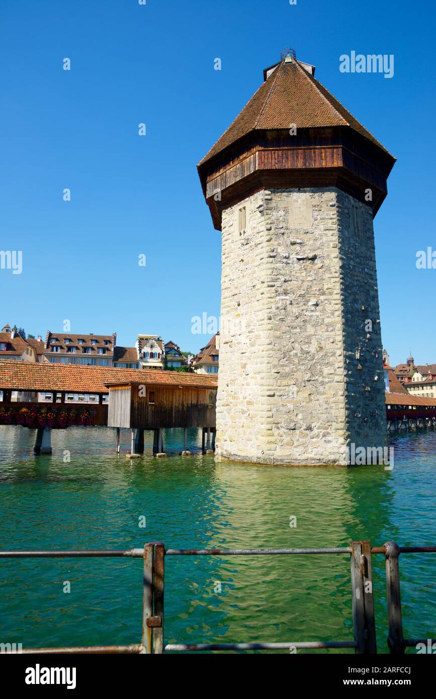 Famous Chapel Bridge view in old town of Lucerne in Switzerland Stock ...