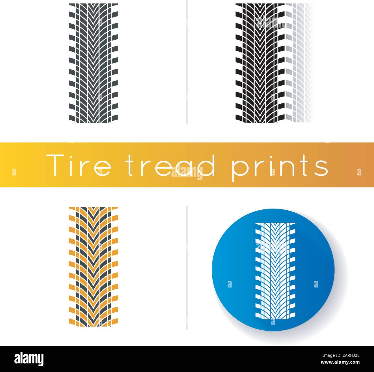 Tire printicon. Detailed automobile, motorcycle directional tyre marks ...