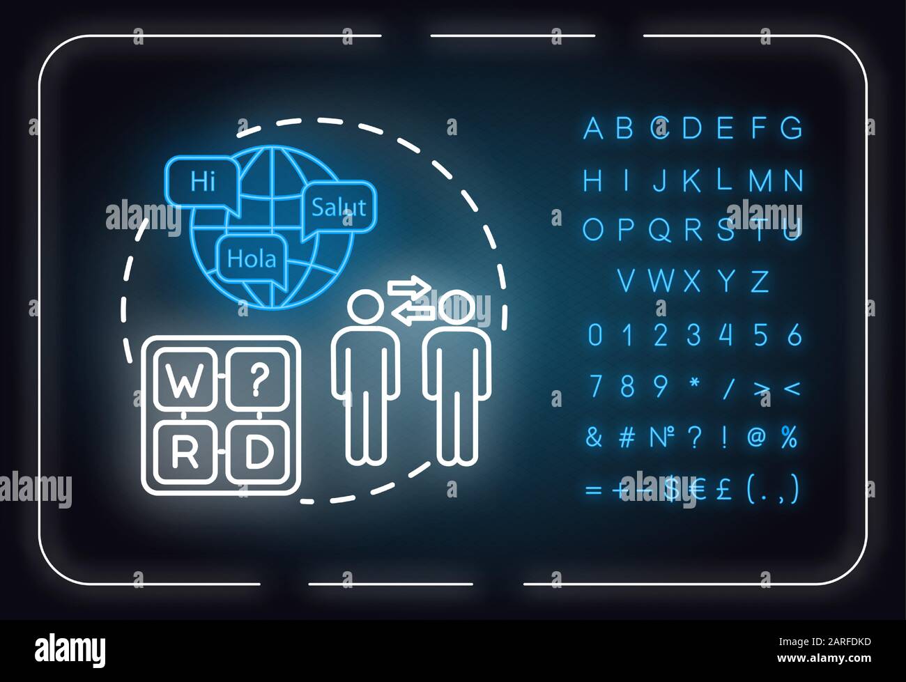 Language neon light concept icon. Knowledge of foreign speak talk idea ...