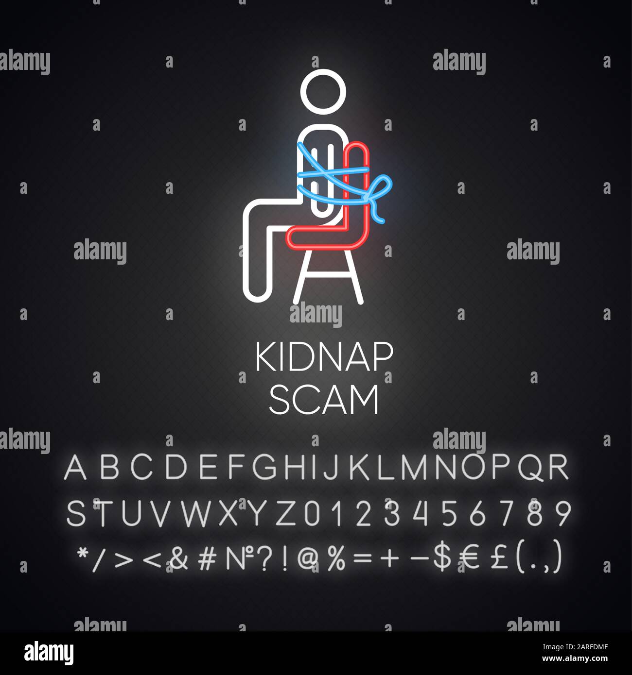 Kidnap scam neon light icon. Virtual kidnapping. Ransom money request ...