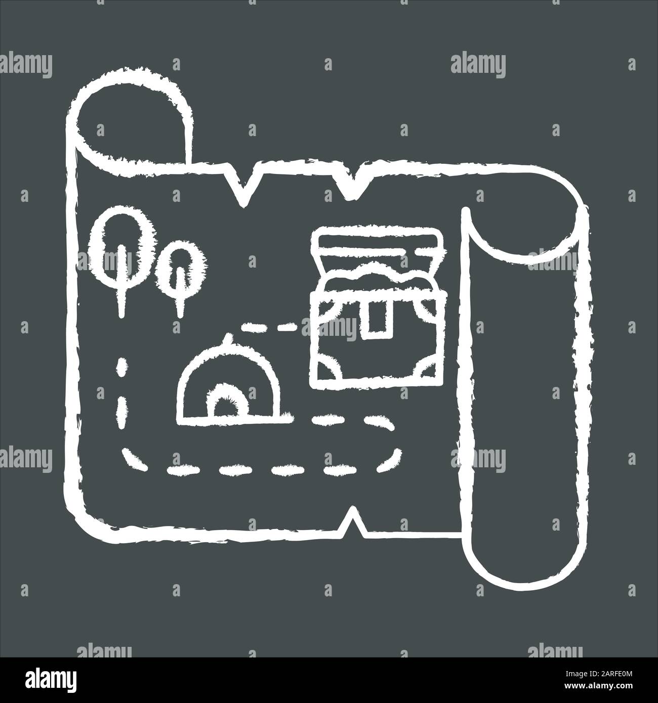 Treasure map chalk icon. Ancient manuscript. Old scroll. Treasure chest ...