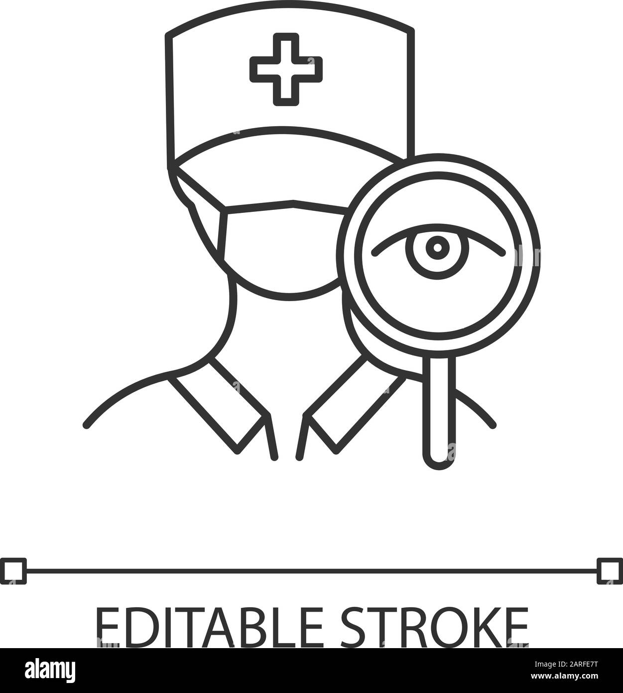 Doctor visit linear icon. Common cold aid. Clinic and hospital worker ...