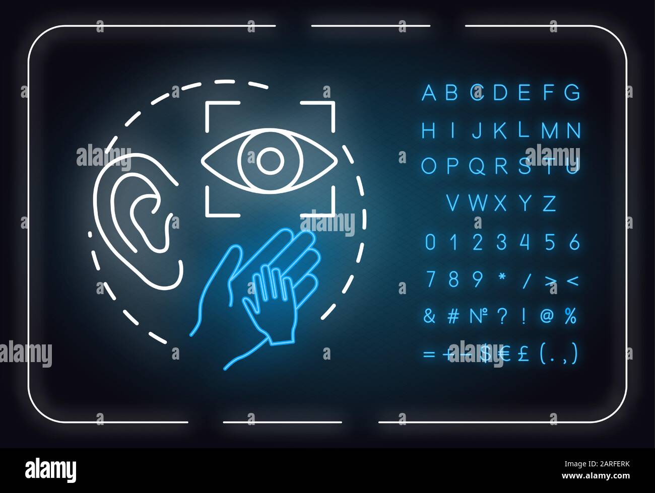 Perception neon light concept icon. Sensory organs. Sight, hearing ...