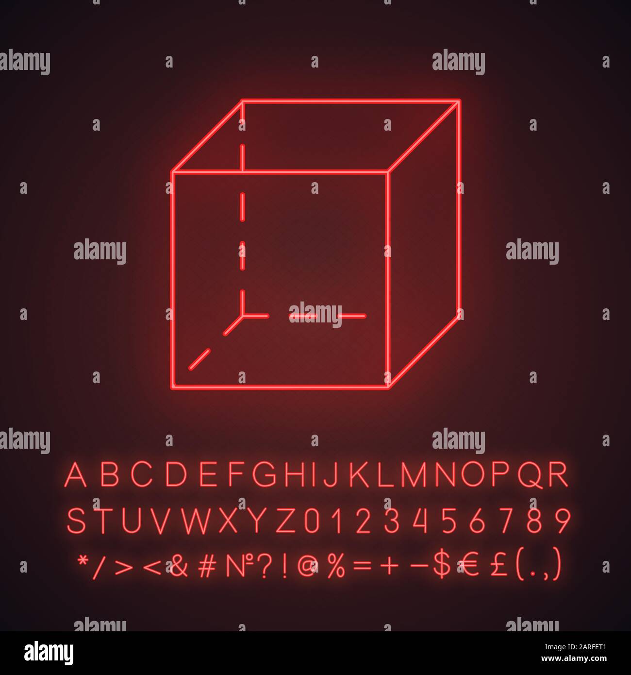 Cube neon light icon. Geometric cut figure. Decorative graphic element ...