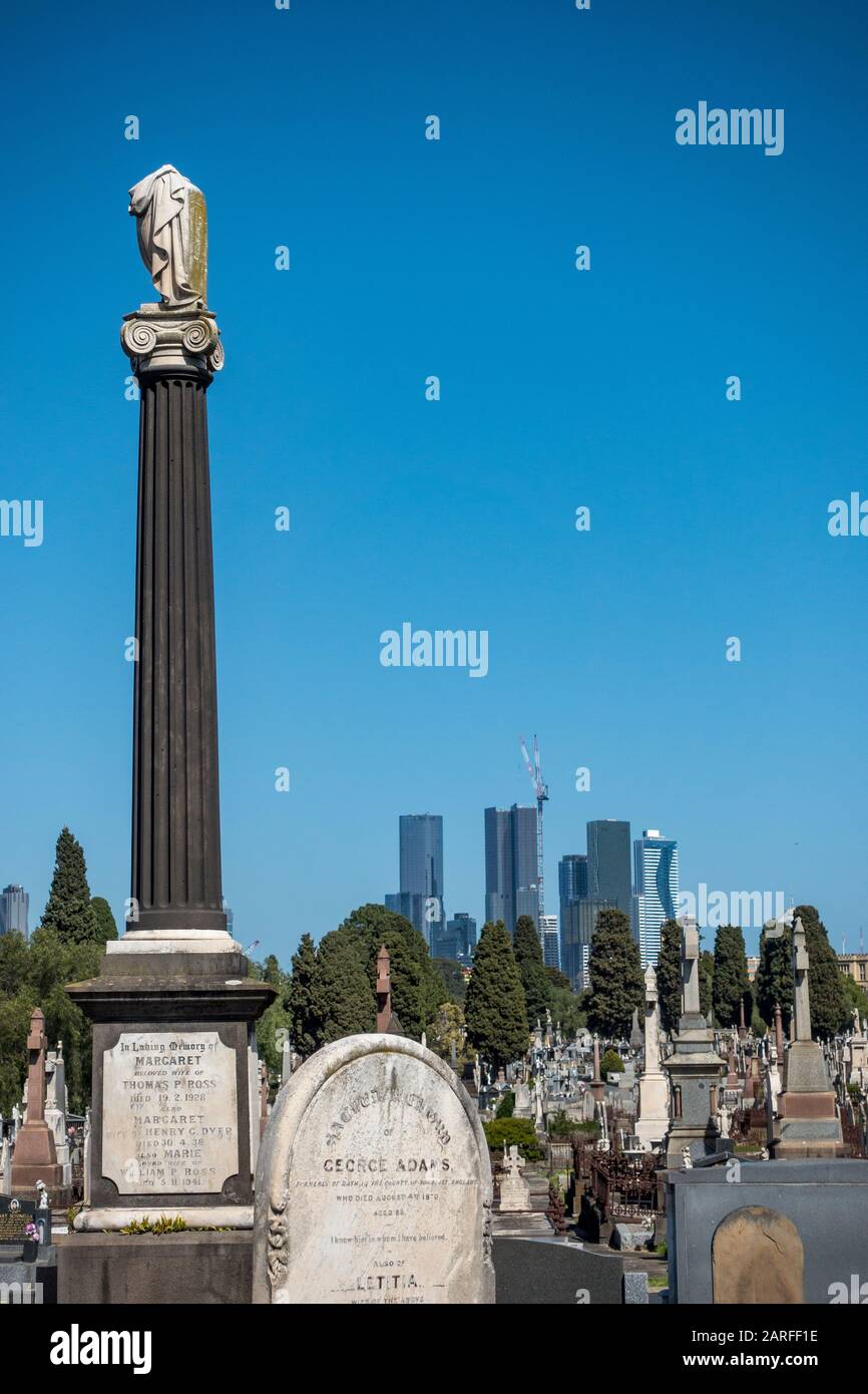 Views of the Melbourne skyline from Melbourne General Cemetery ...