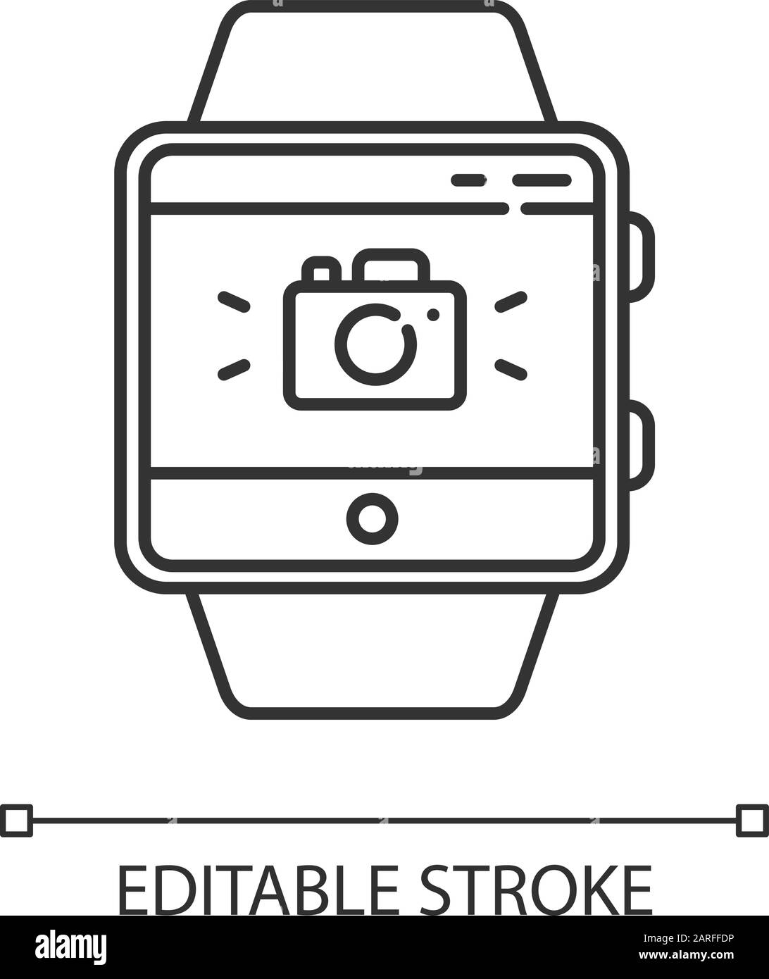 Camera fitness wristband function linear icon. Remote capture features ...