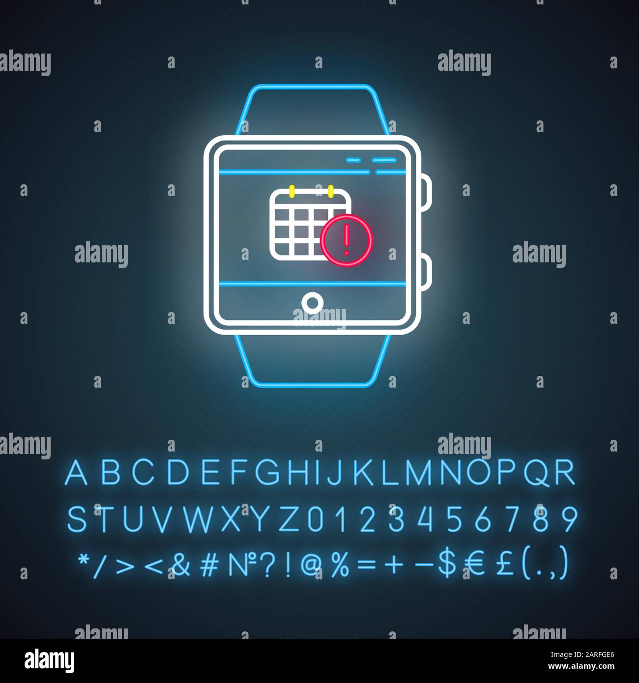 Scheduling events smartwatch function neon light icon. Calendar and ...