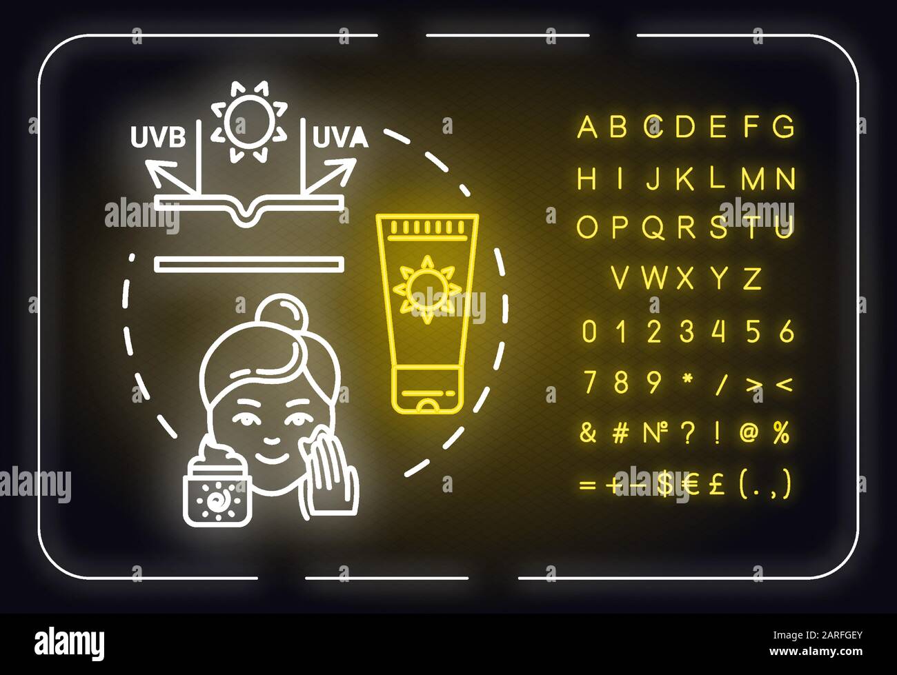 Use sunscreen, sun protection neon light concept icon. Facial skin care ...