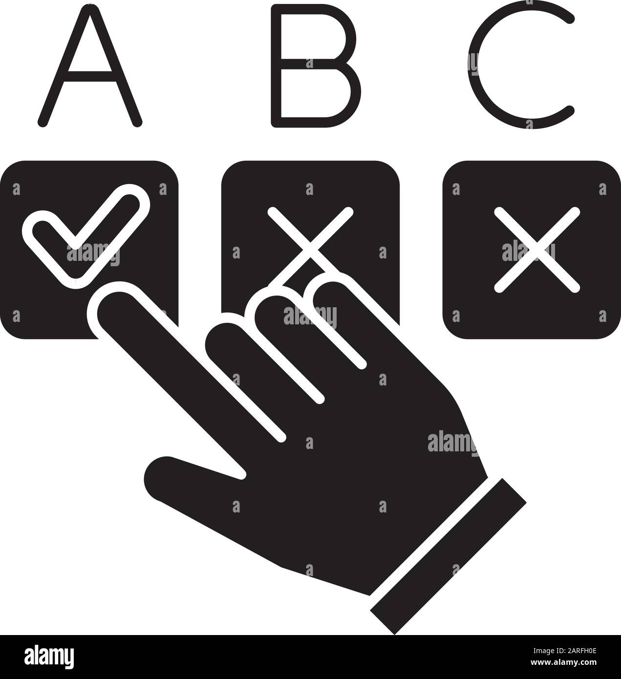Choosing option glyph icon. Hand pick checkbox. Selecting answer ...