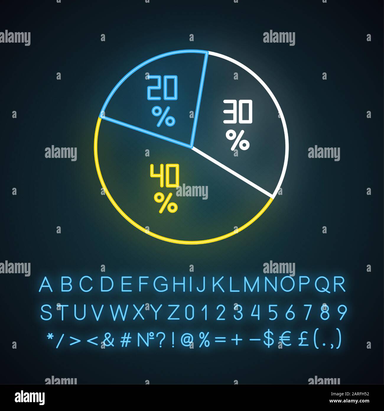 Pie diagram neon light icon. Round chart with segments. Circle ...