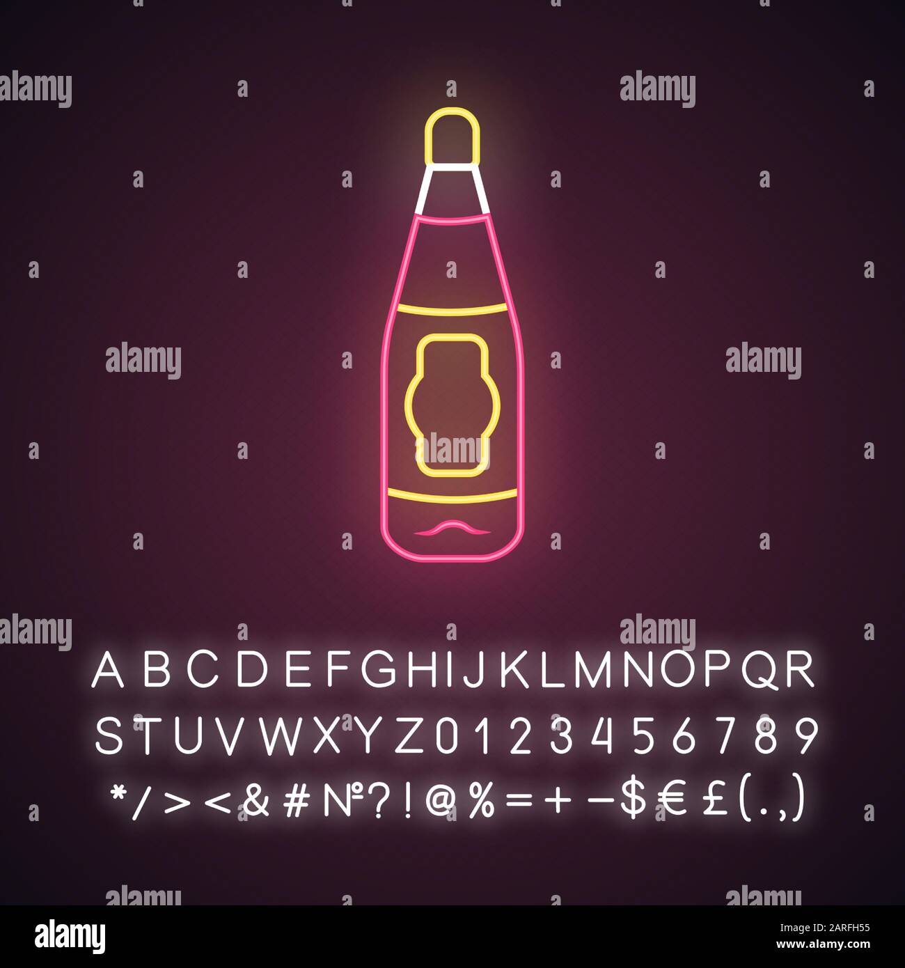 Glass bottle with red wine neon light icon. Alcoholic drink, beverage ...