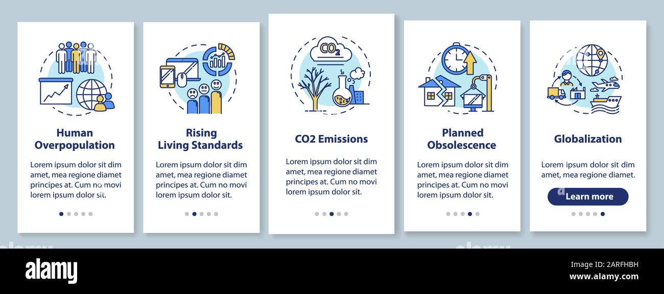 Overconsumption onboarding mobile app page screen with concepts ...