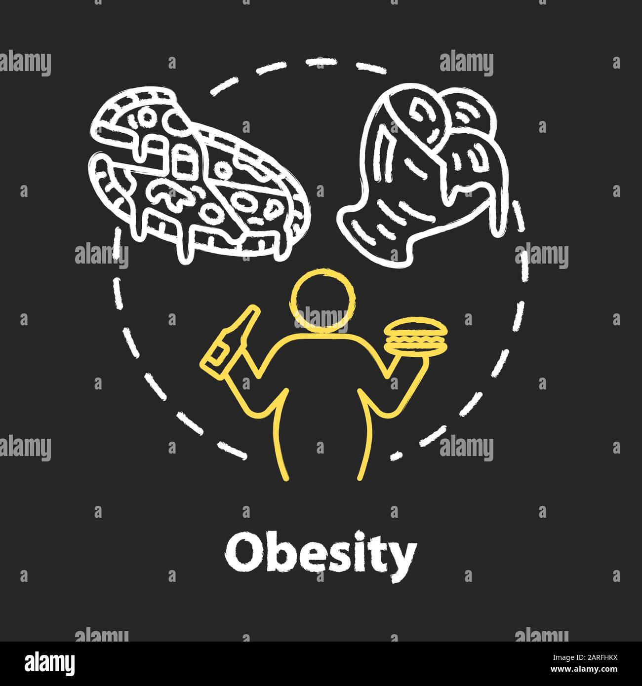 Obesity chalk RGB color concept icon. Unhealthy eating habits ...