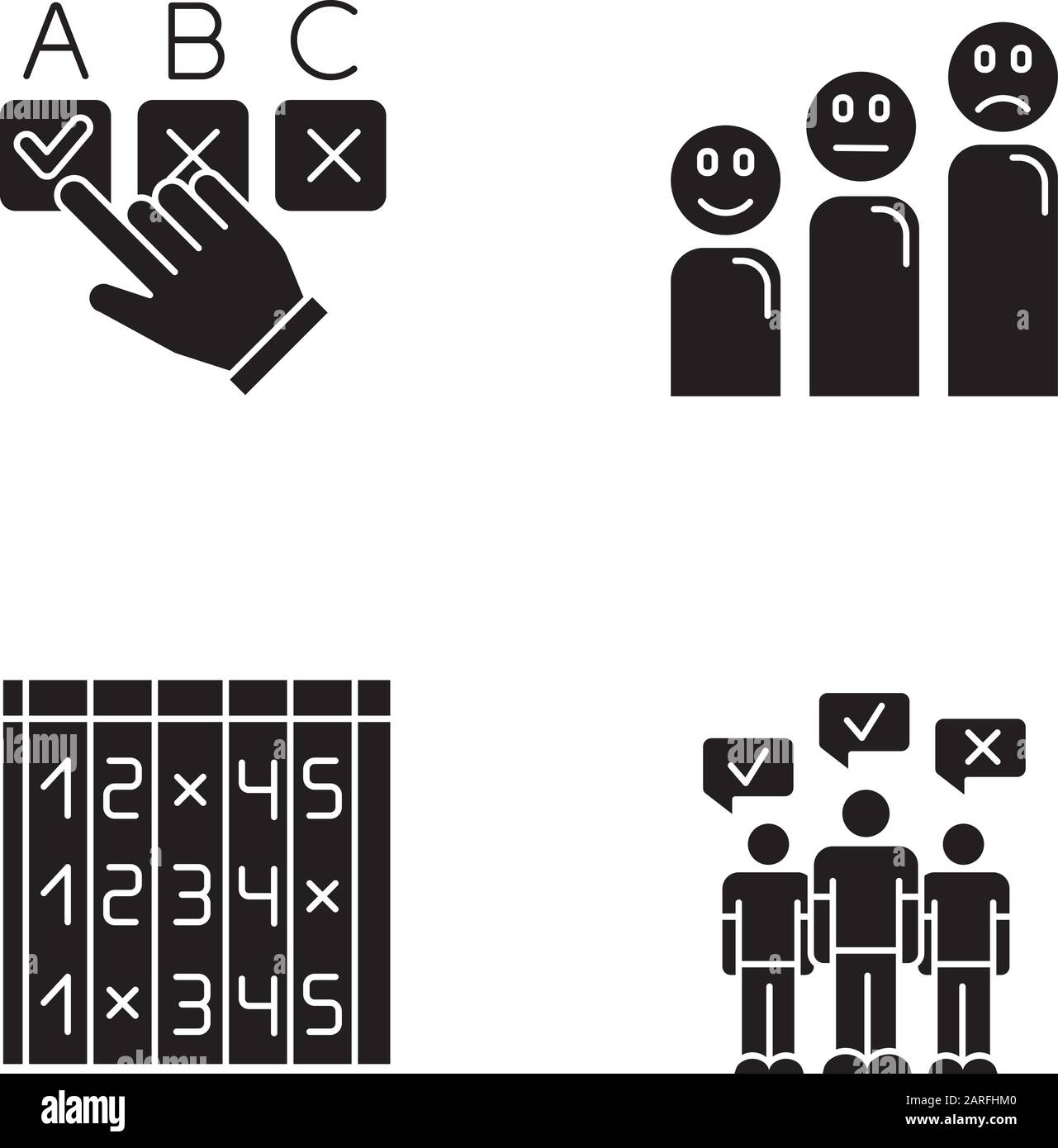 Survey glyph icons set. Choosing correct option. Customer satisfaction ... Survey glyph icons set. Choosing correct option. Customer satisfaction ...