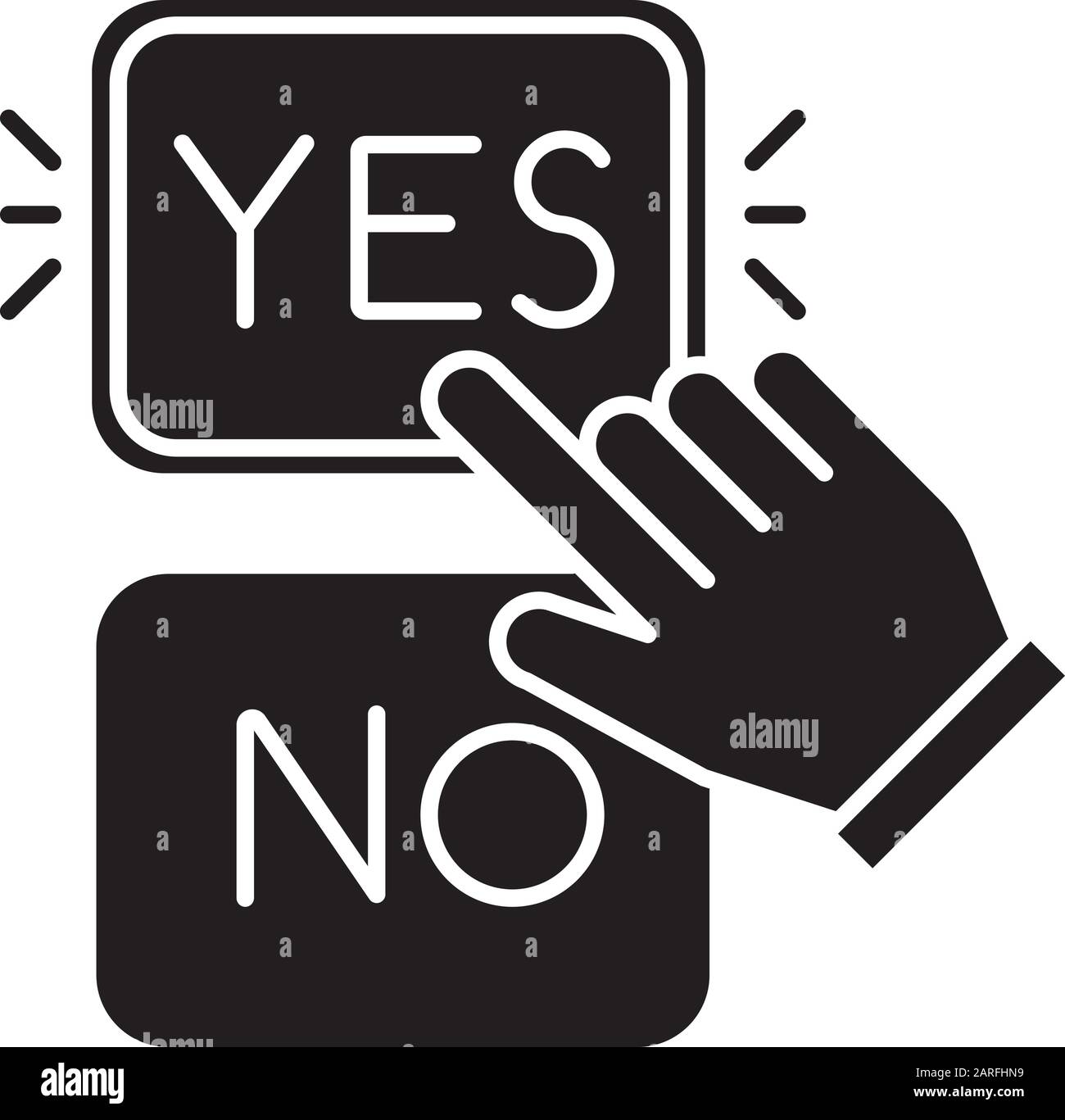 Choose option glyph icon. Yes and no buttons. Hand clicking option ... Choose option glyph icon. Yes and no buttons. Hand clicking option ...