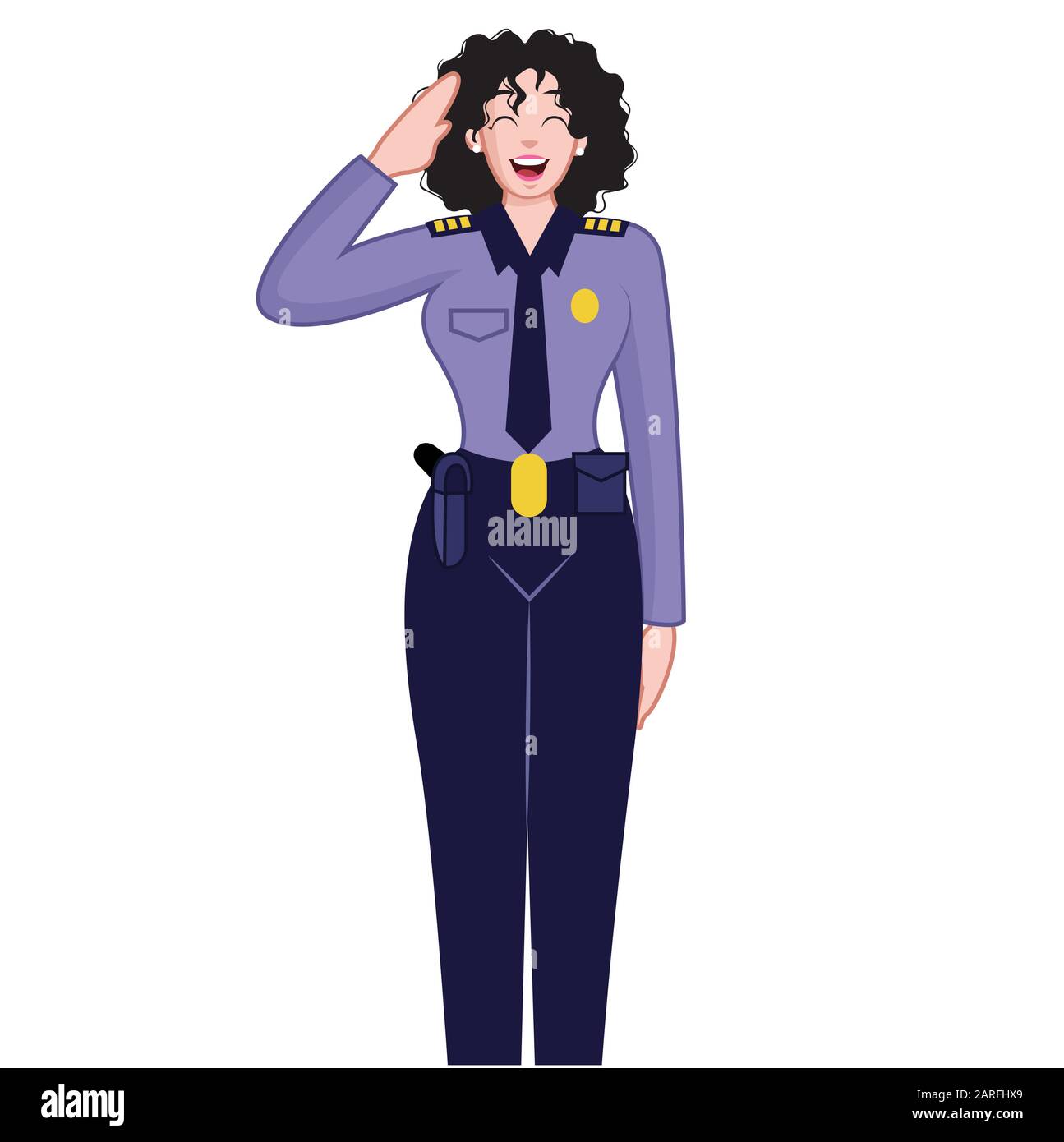 happy police woman with uniform full body, vector, illustration Stock ...