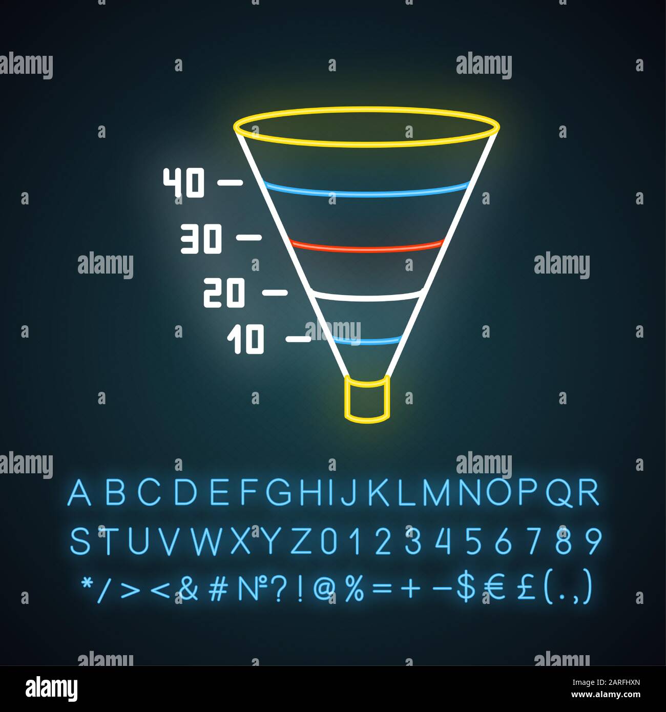 Funnel graph neon light icon. Marketing strategy chart. Conversion ...