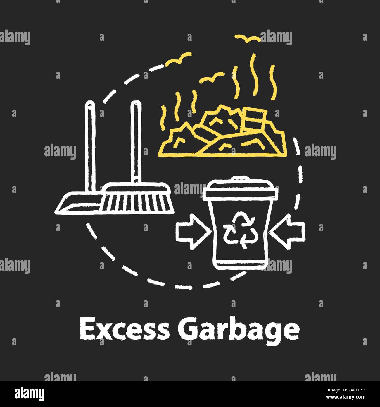 Excess garbage chalk RGB color concept icon. Trash and rubbish ...