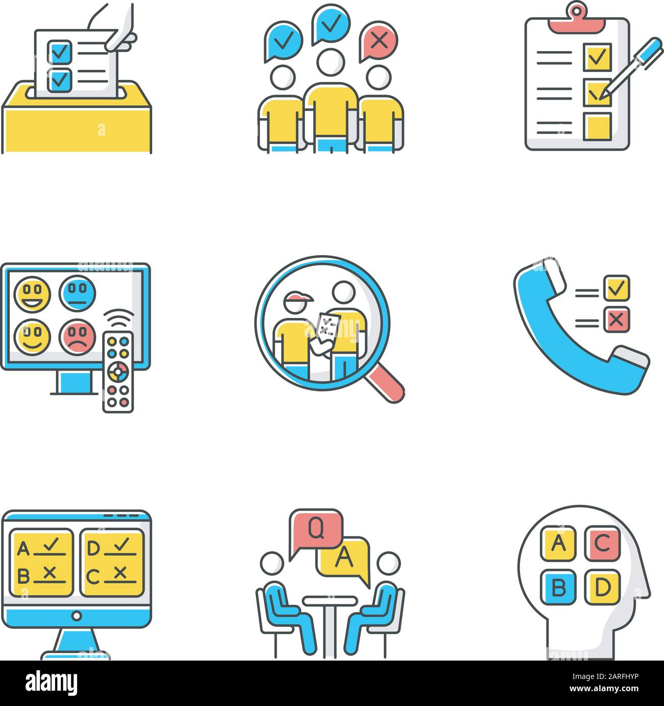 Survey Methods Color Icons Set Telephone Online Poll Rating Interview Public Opinion
