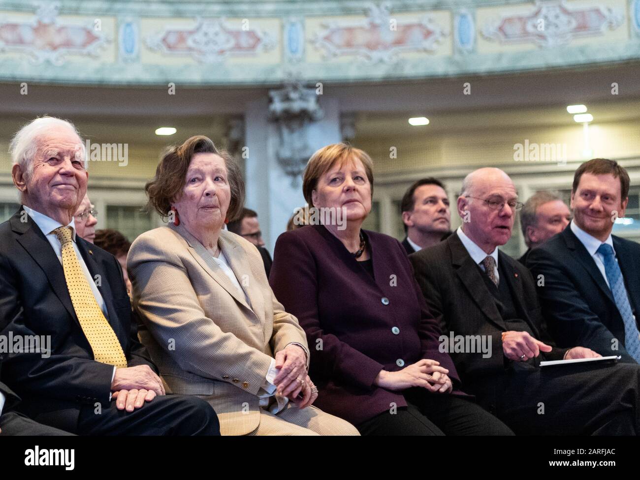 Dresden, Germany. 28th Jan, 2020. Kurt Biedenkopf (CDU, l-r), former ...