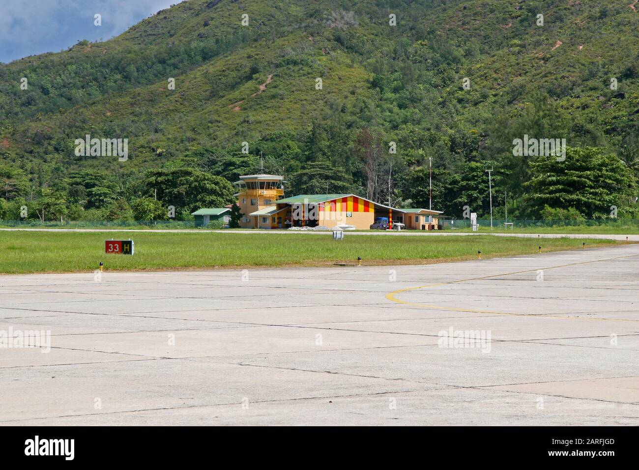 Air seychelles runway and control tower, Mahe Airport, Seychelles Stock ...