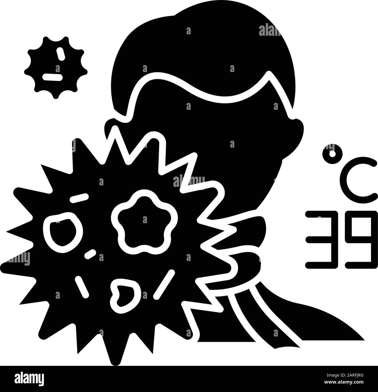 Influenza virus glyph icon. High temperature. Man with fever. Common ...