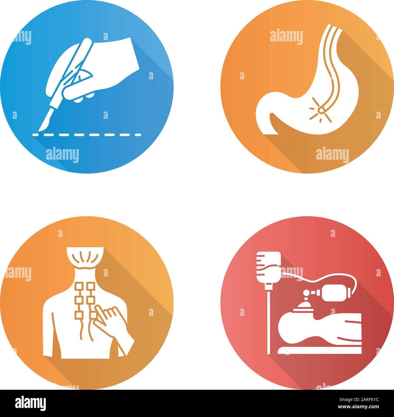 Medical Procedure Flat Design Long Shadow Glyph Icons Set Surgery