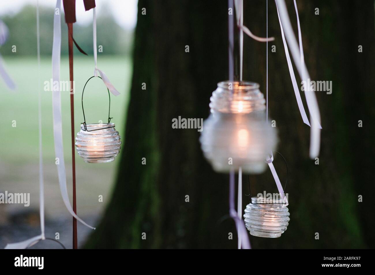 Candle hanging in tree outdoors hi-res stock photography and images - Alamy